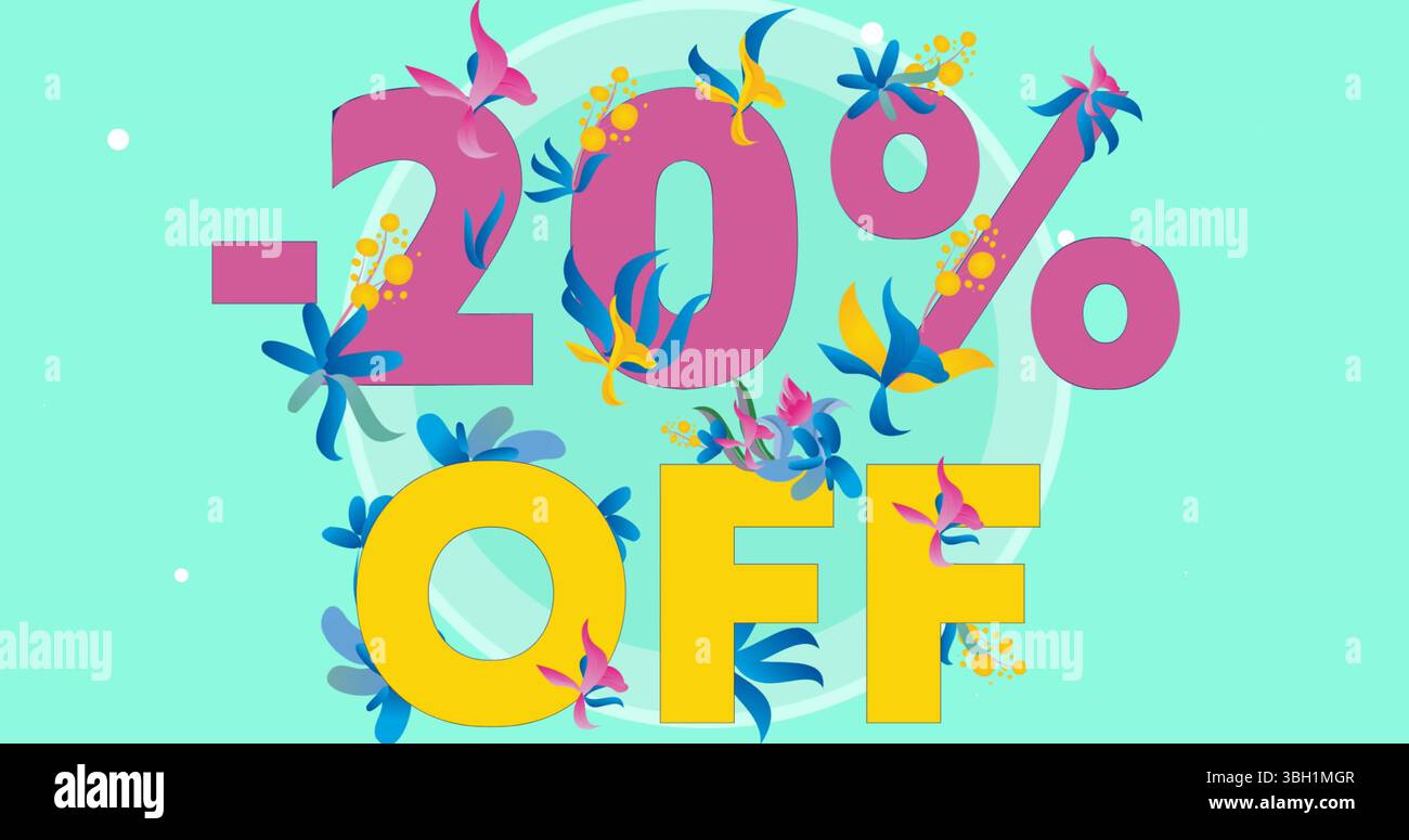 Image of 20 percent off text over green background Stock Photo - Alamy