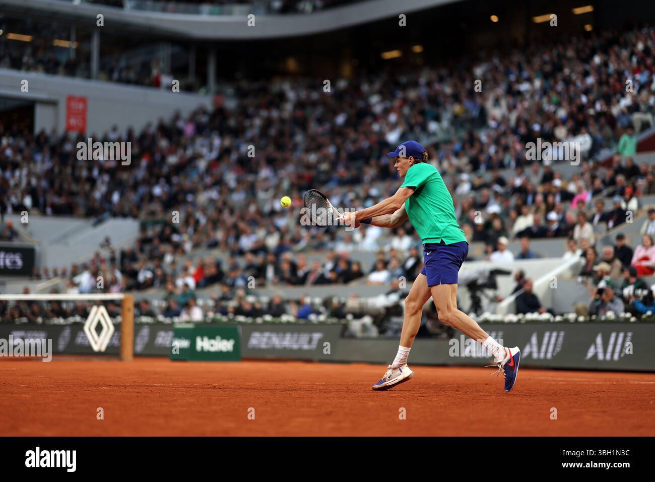 Paris, France. 06th June, 2025. Top-seeded Jannik Sinner of Italy plays against Serb Novak ...
