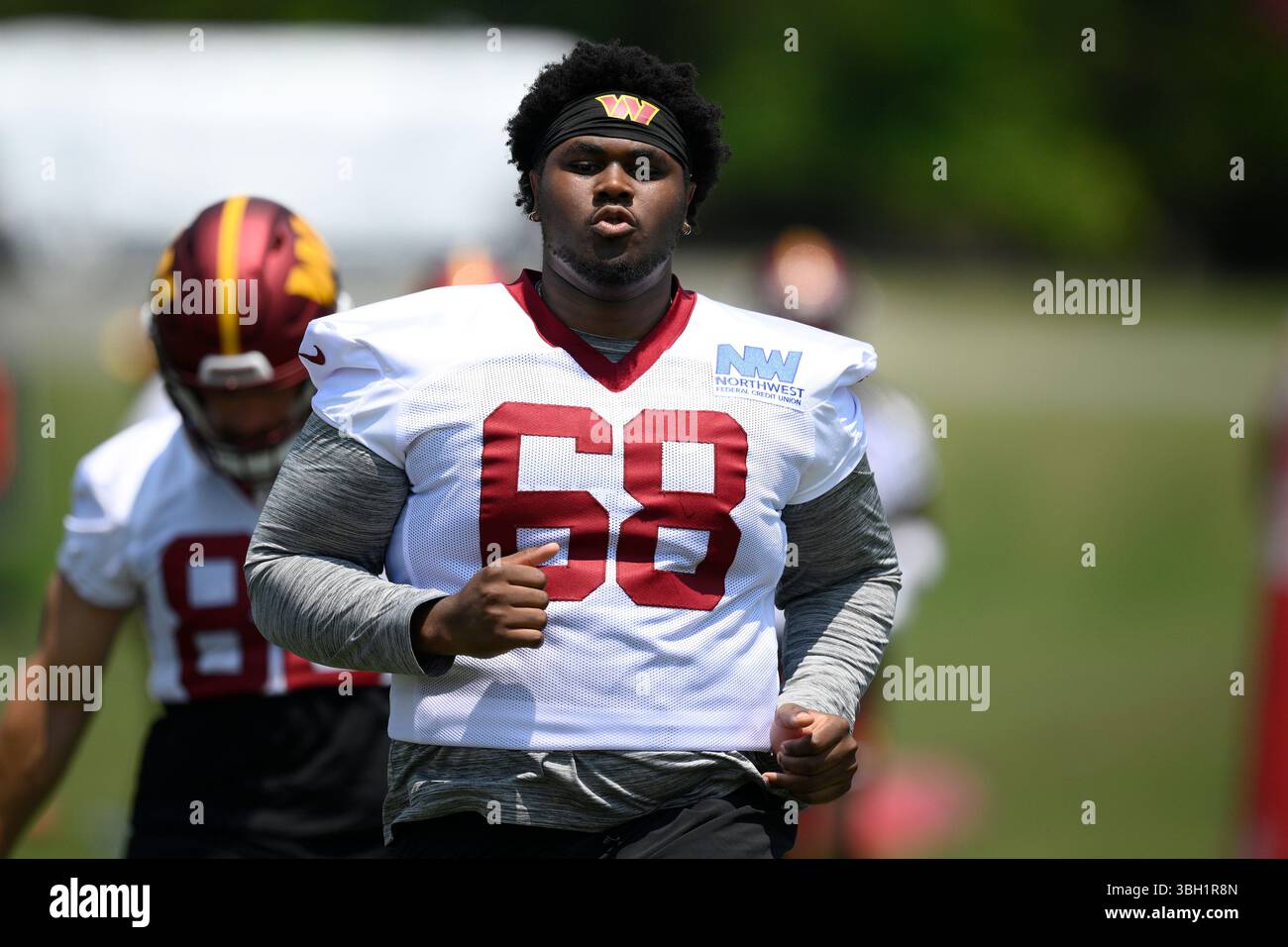 Washington Commanders Timothy McKay works out during NFL football practice, Wednesday, June 4 ...