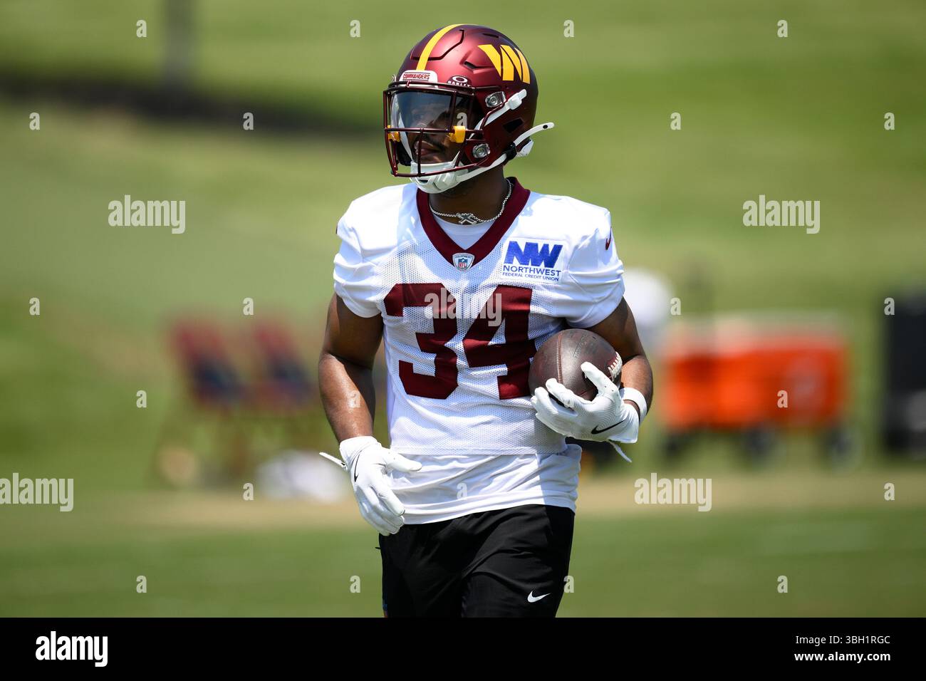 Washington Commanders running back Michael Wiley (34) works out during ...