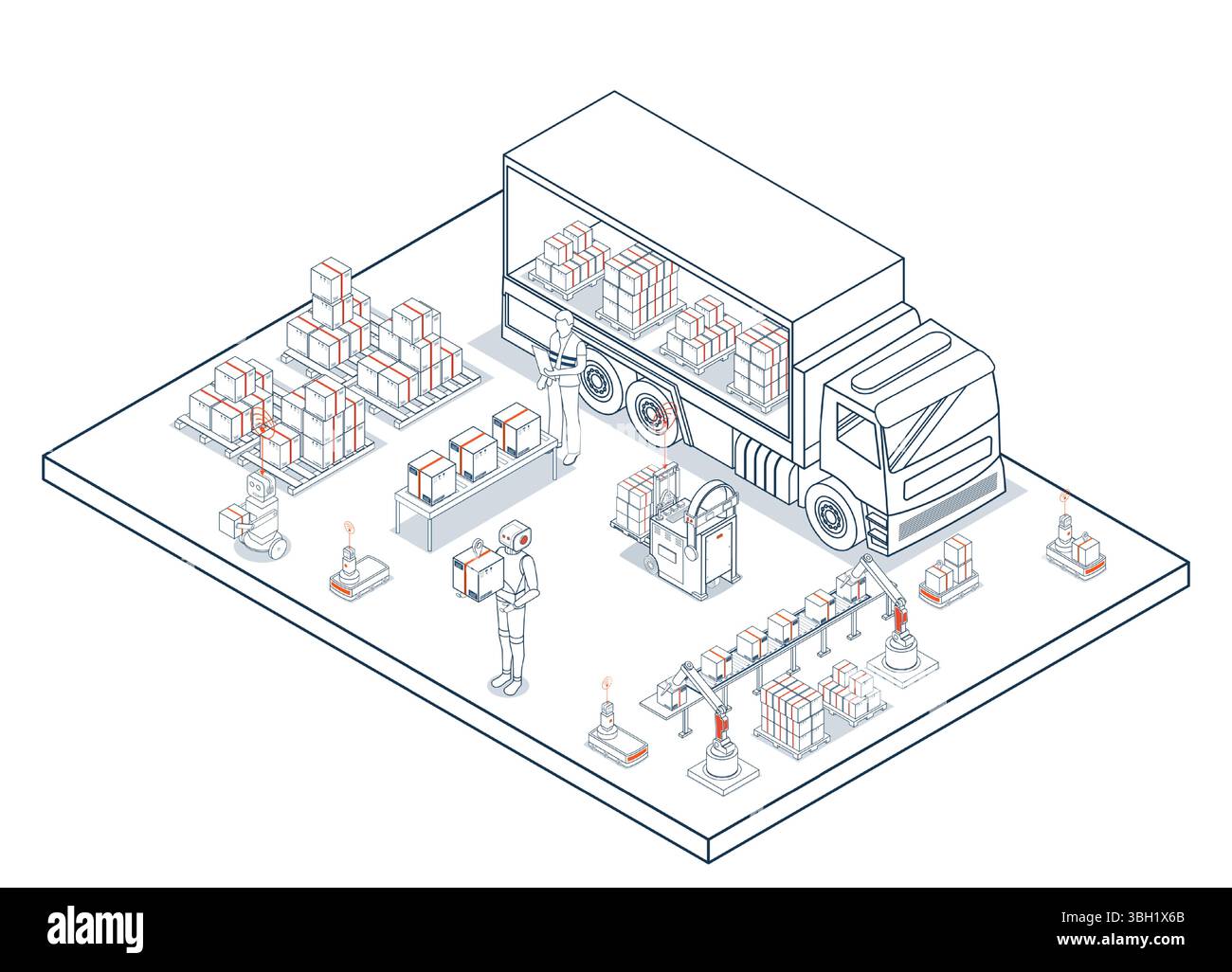 Smart warehouse automation integrates robotic systems and AGVs with ...