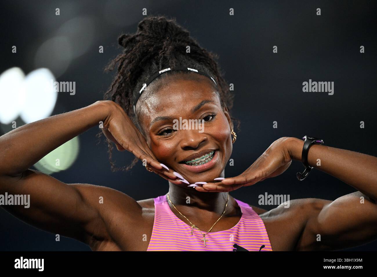 Rome, Italy. 6th June, 2025. Andrenette Knight of Jamaica celebrates ...
