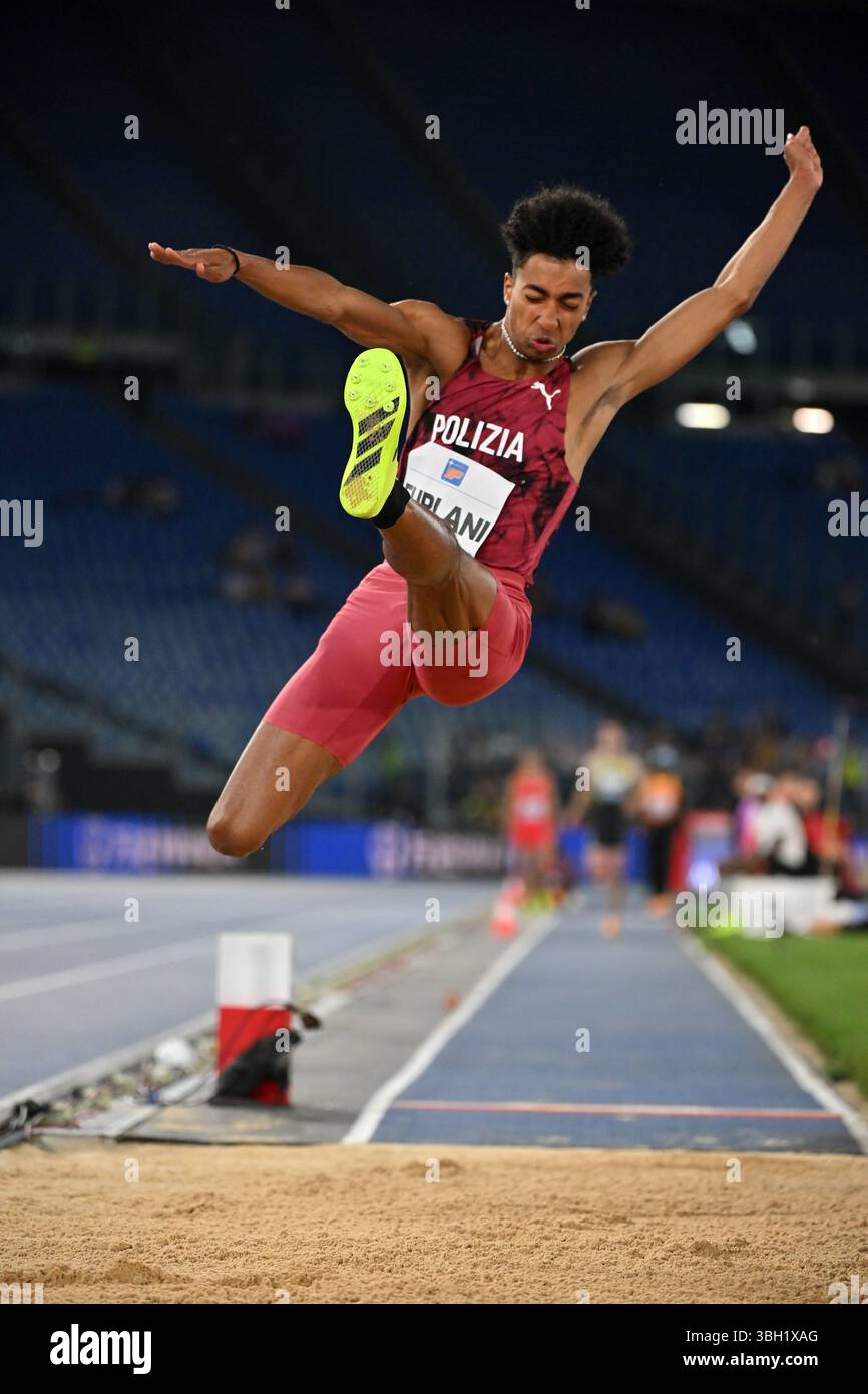 Rome, Italy. 6th June, 2025. Mattia Furlani of Italy competes during ...