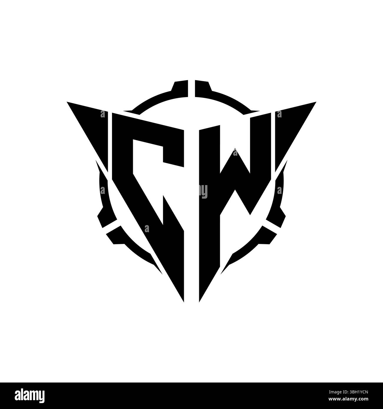CW Gaming Logo Initial with geometric modern Triangle rounded Scope ...