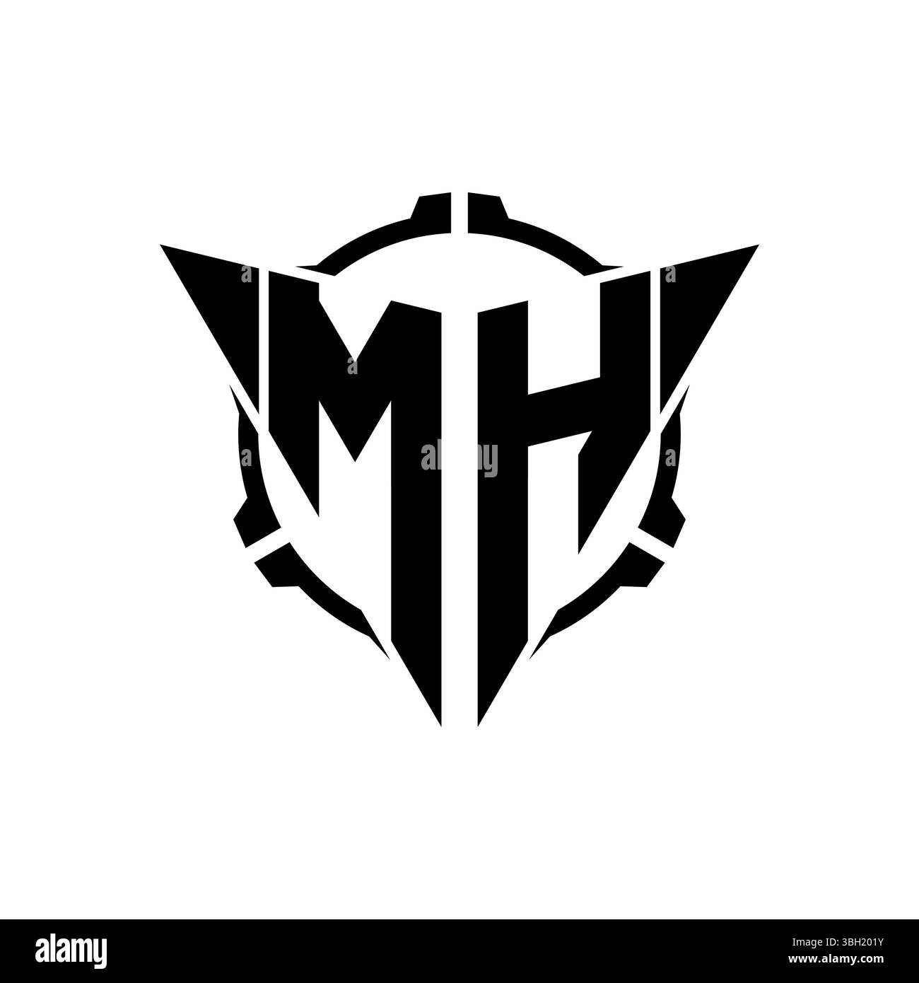 MH Gaming Logo Initial with geometric modern Triangle rounded Scope Sniper Tactical style design ...