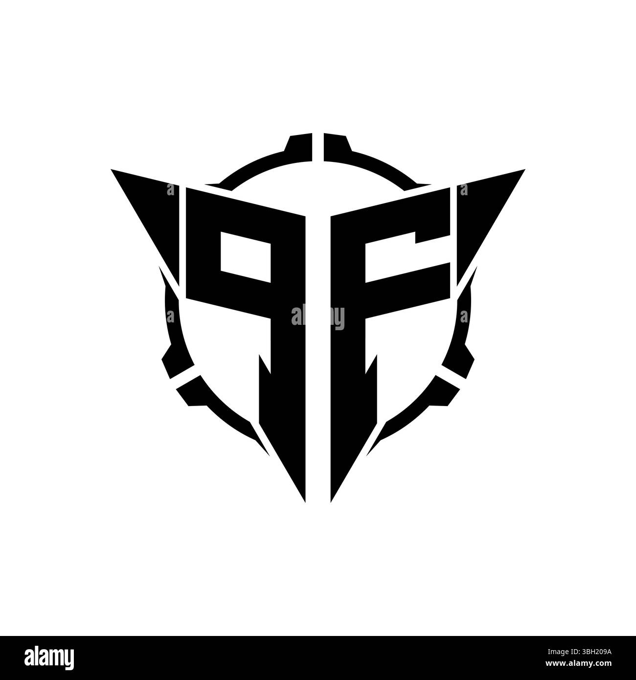 PF Gaming Logo Initial with geometric modern Triangle rounded Scope ...