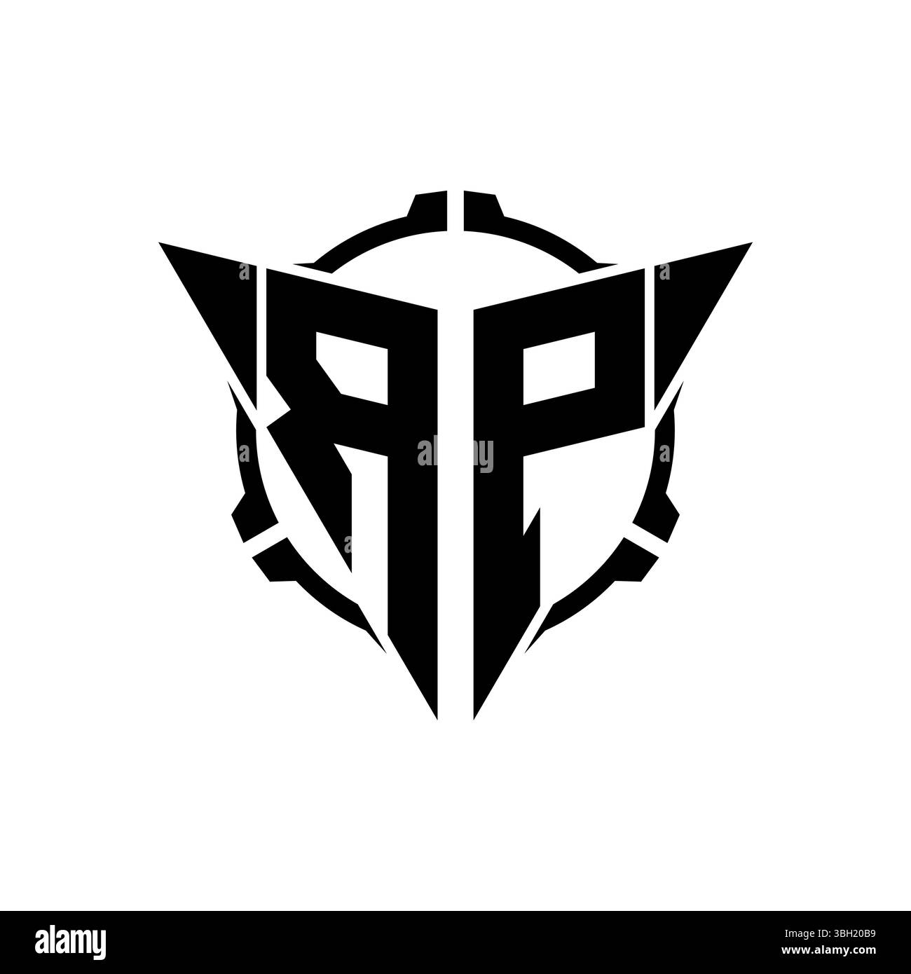 RP Gaming Logo Initial with geometric modern Triangle rounded Scope Sniper Tactical style design ...