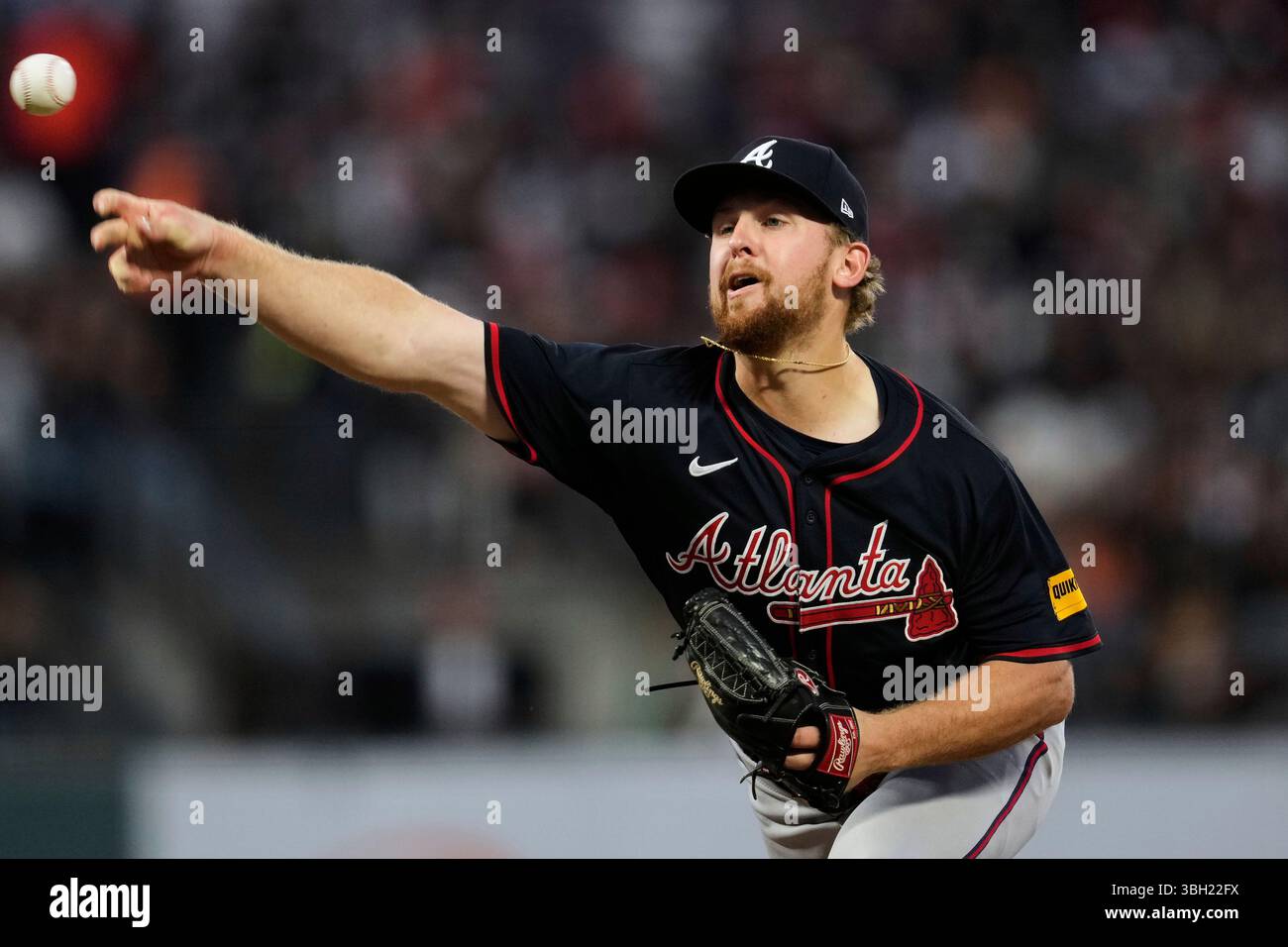 Atlanta Braves' Spencer Schwellenbach pitches to a San Francisco Giants ...