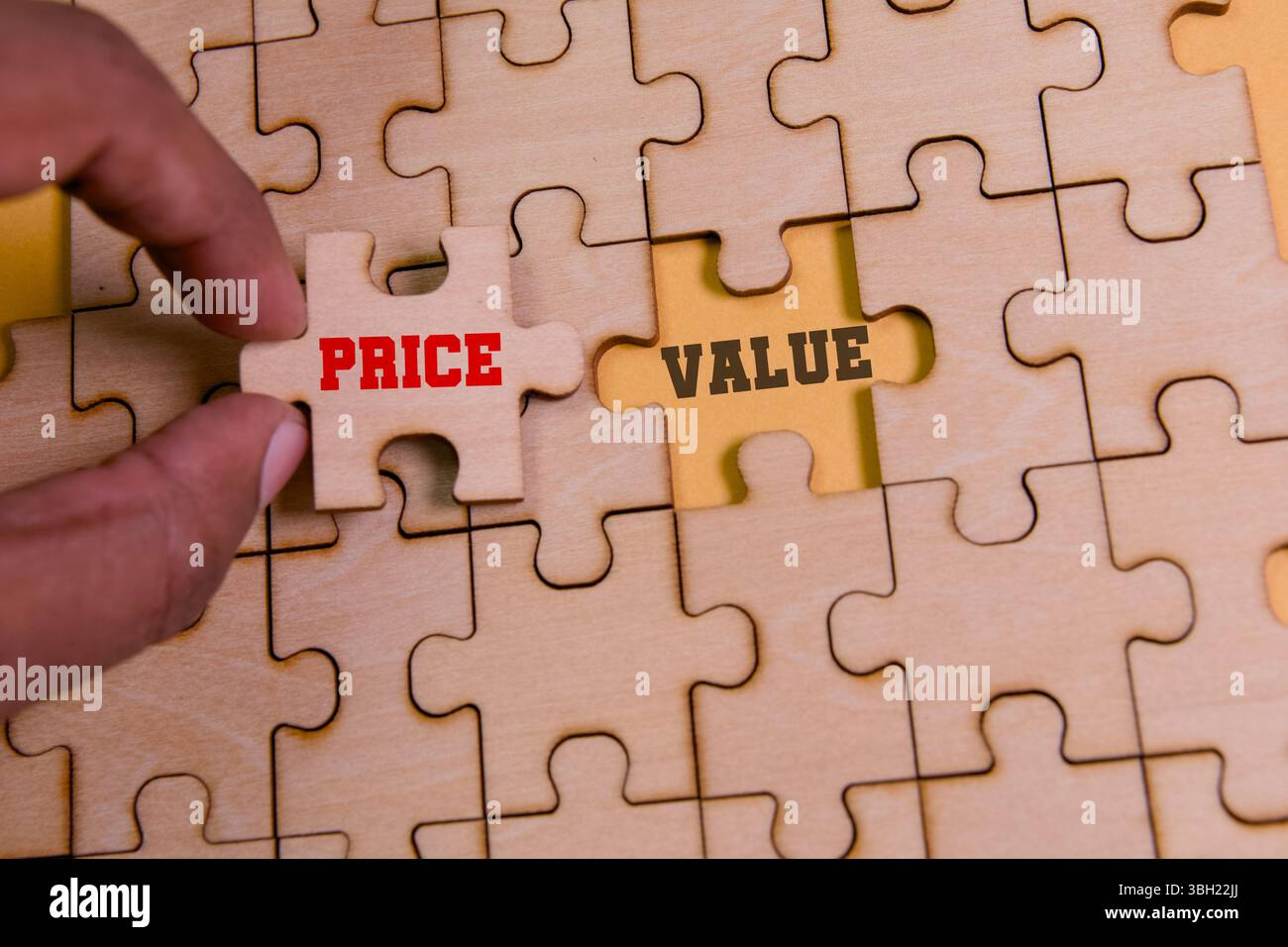 A hand places a puzzle piece labeled price next to a piece labeled ...