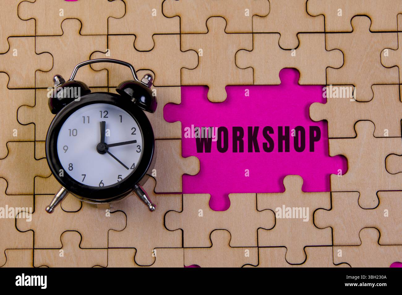 Colorful puzzle pieces with a clock display the concept of time ...