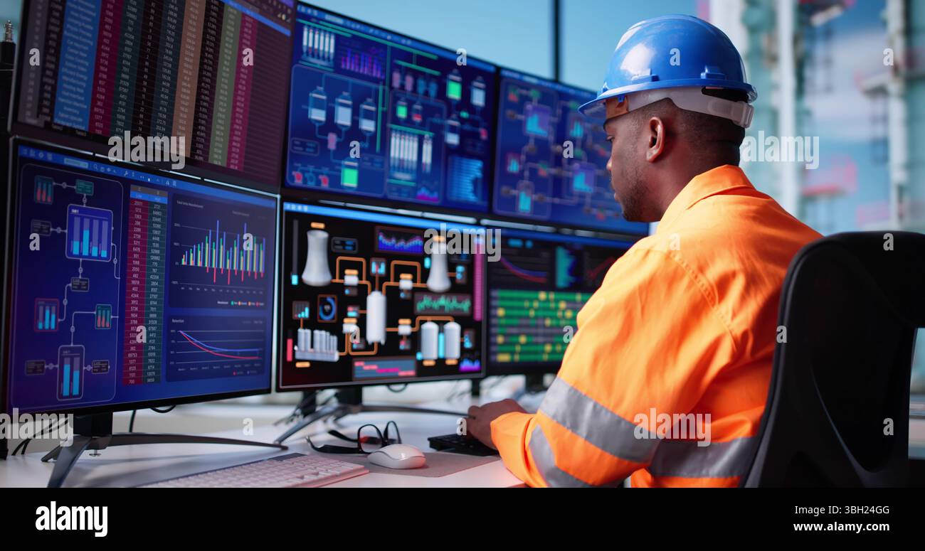 Male Engineer Monitoring Oil And Gas Chemical Plant Innovation Stock ...