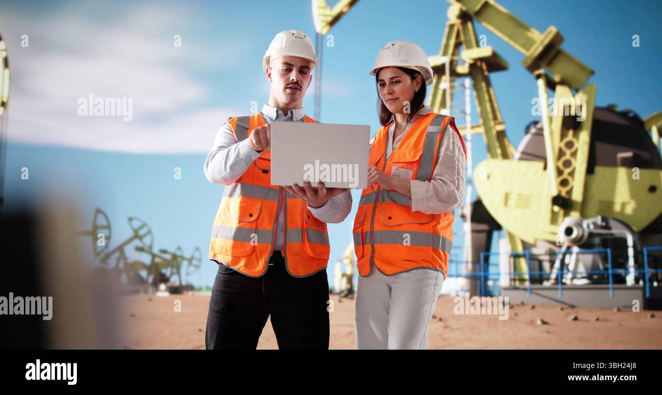 Engineer Inspects Drill Rig And Pump In Desert Oil Field Stock Photo ...
