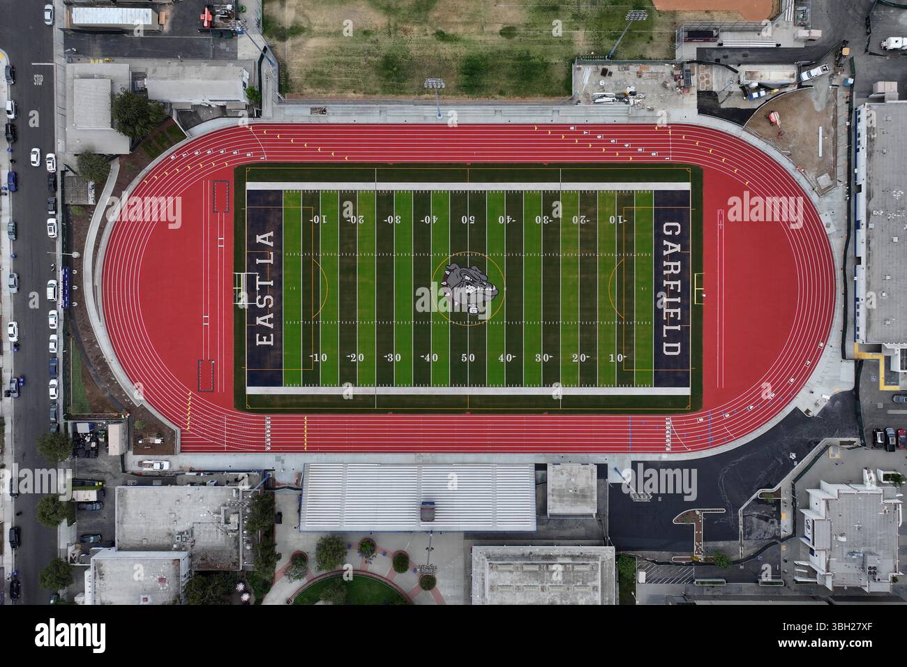 A general overall aerial view of the track and football field at ...