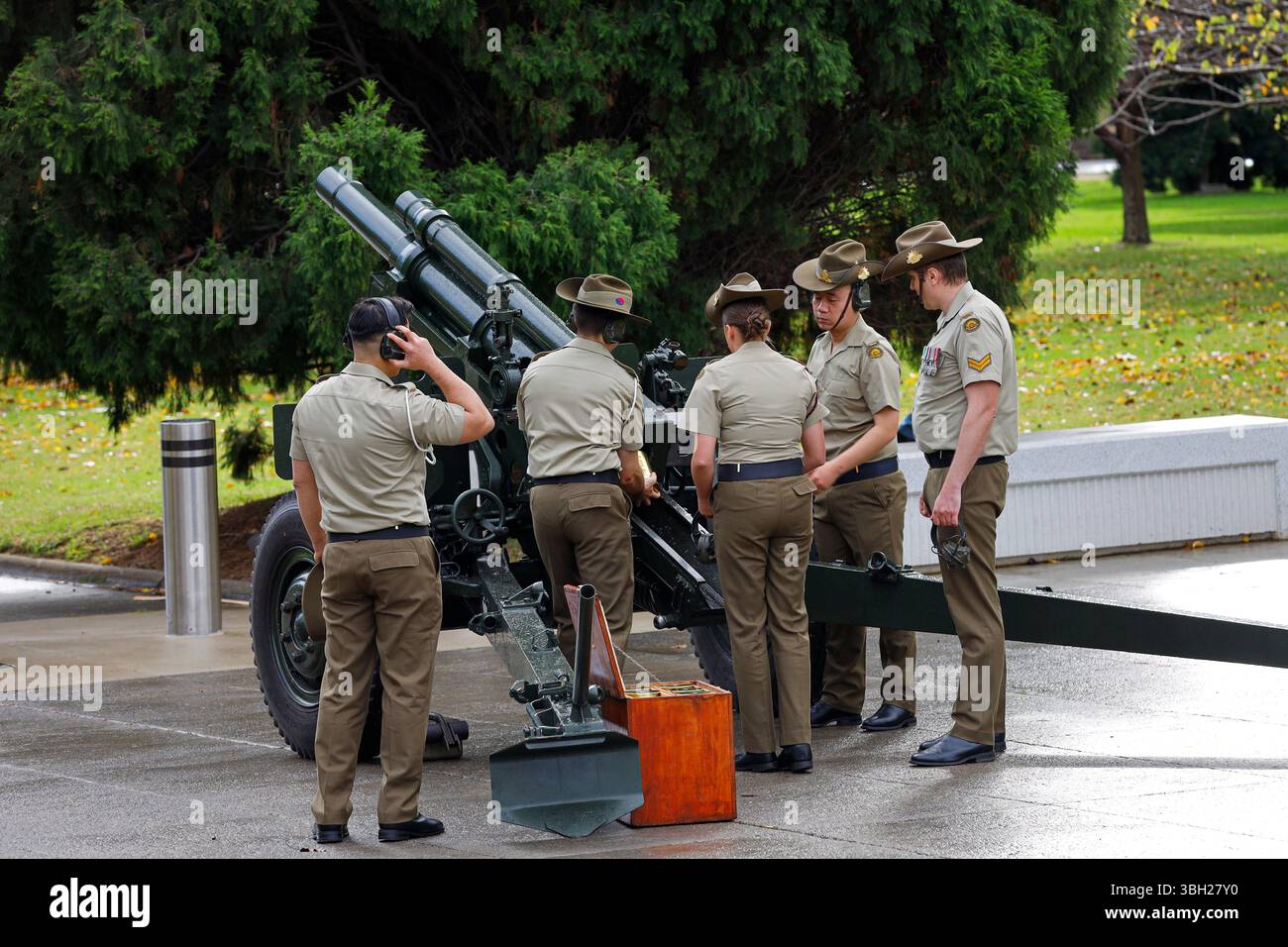 Army Reservists are seen at the Shrine of Remembrance forecourt for the ...