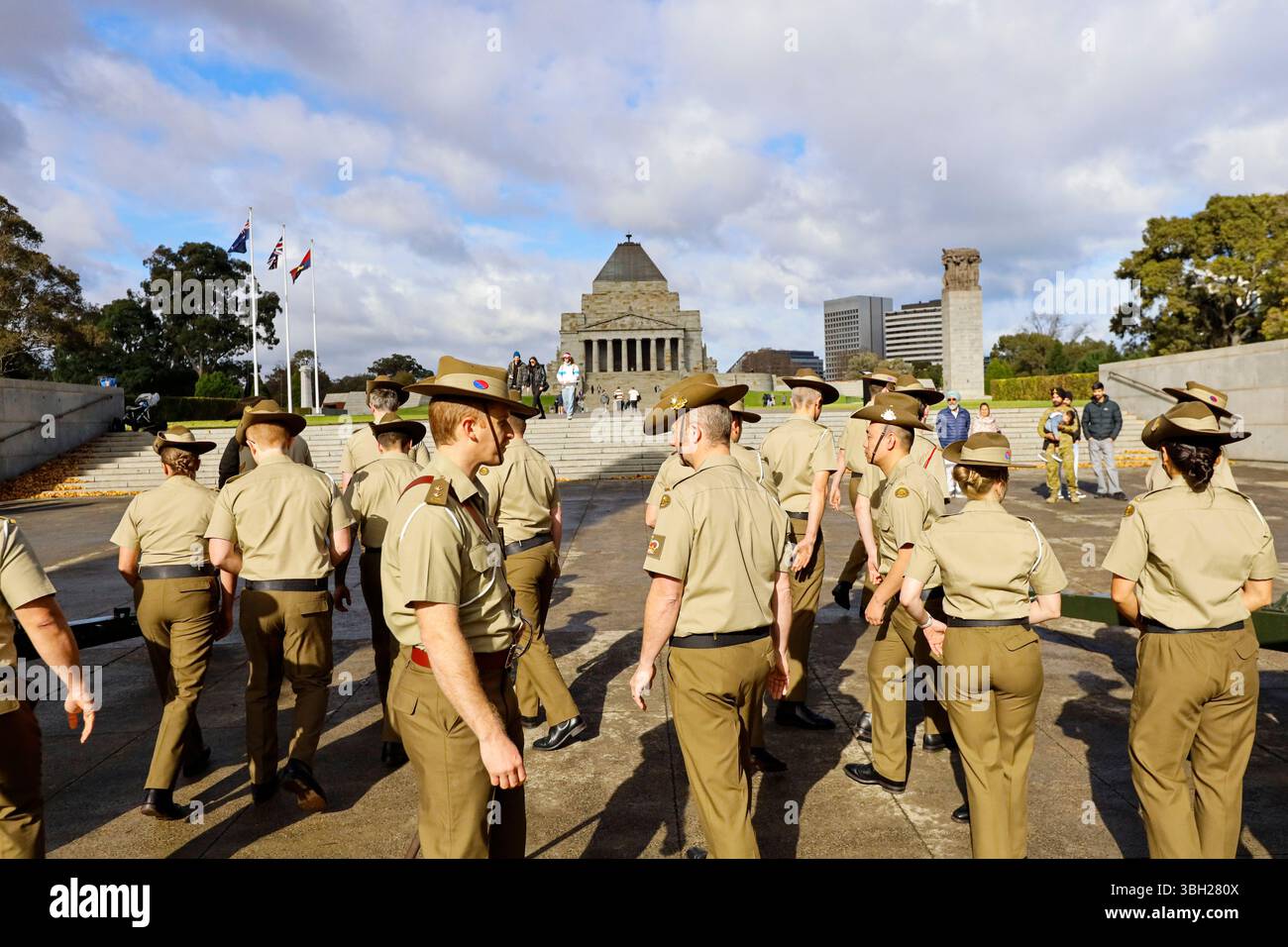 Army Reservists are seen at the Shrine of Remembrance forecourt for the ...