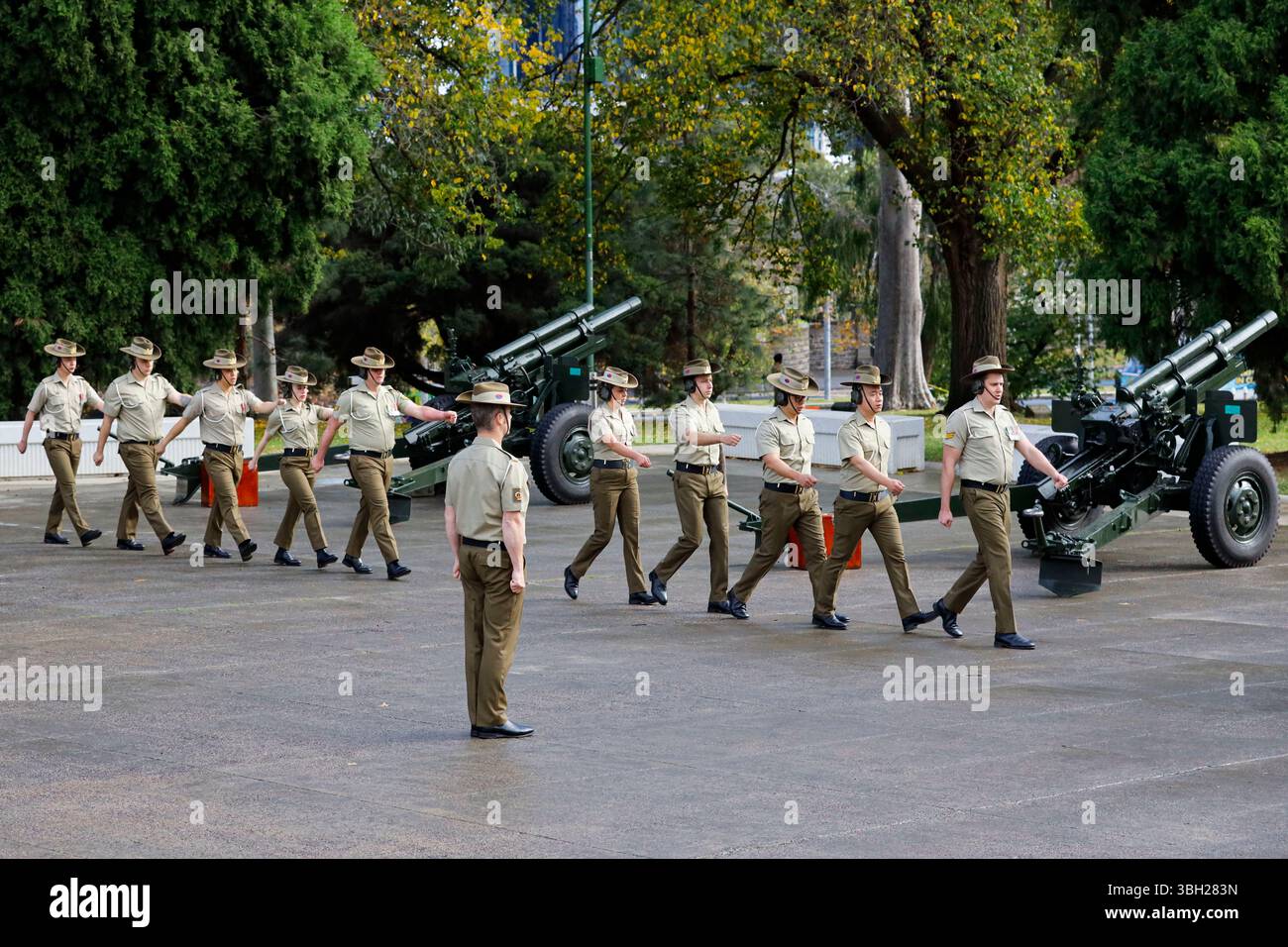 Army Reservists are seen at the Shrine of Remembrance forecourt for the ...