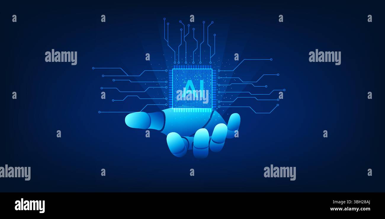 Agent AI Technology Robotic hand holding an AI microchip represents the ...
