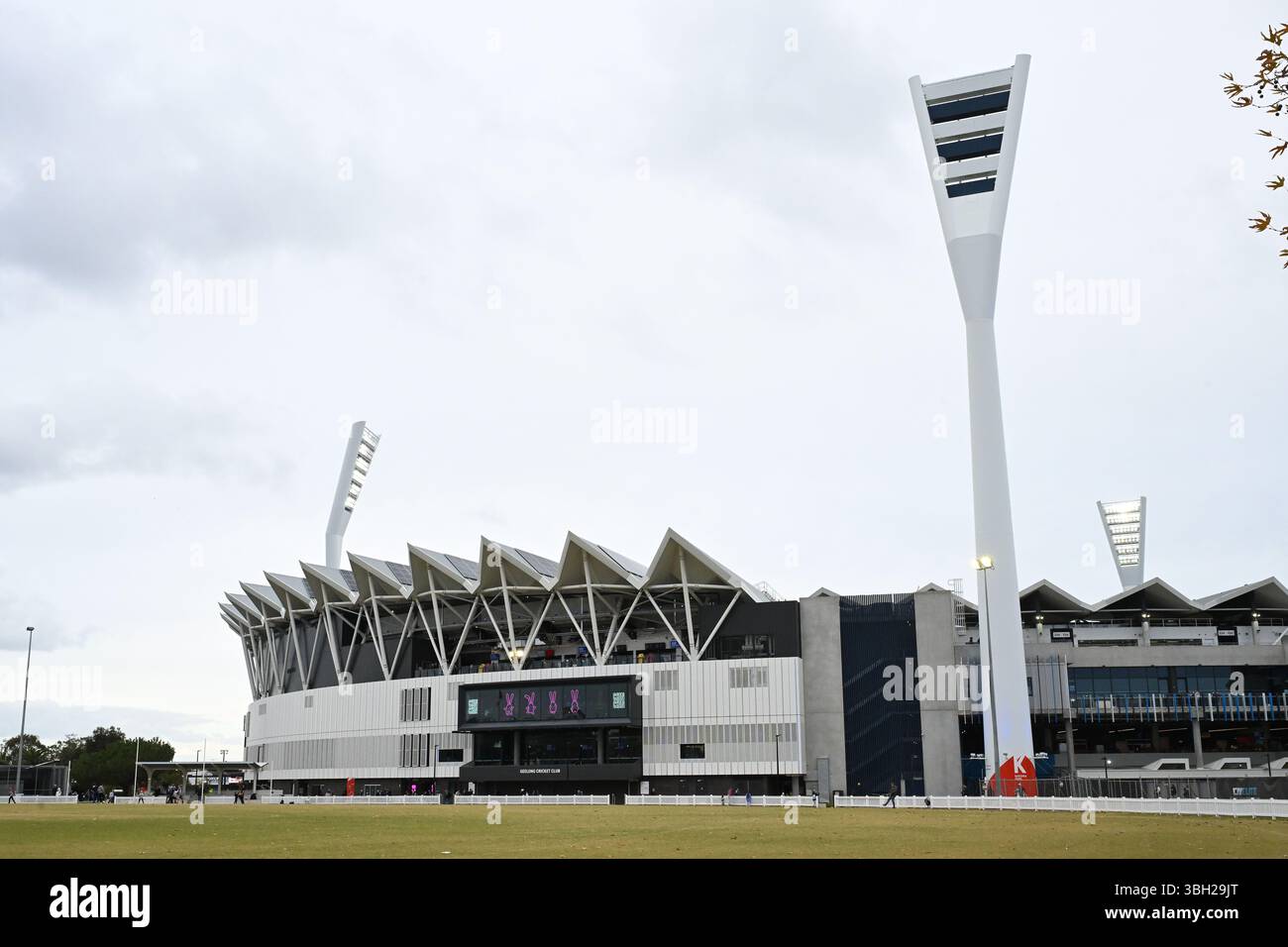 The exterior of GMHBA Stadium ahead of the AFL Round 13 match between the Geelong Cats and the ...