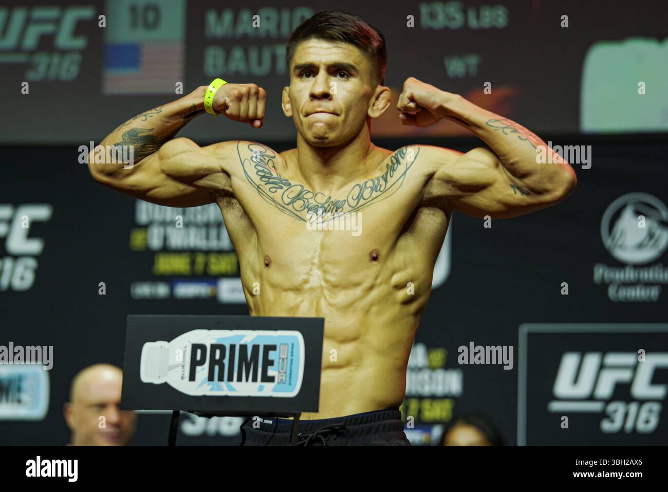 NEWARK, NEW JERSEY - JUNE 06: Mario Bautista poses on the scale during ...