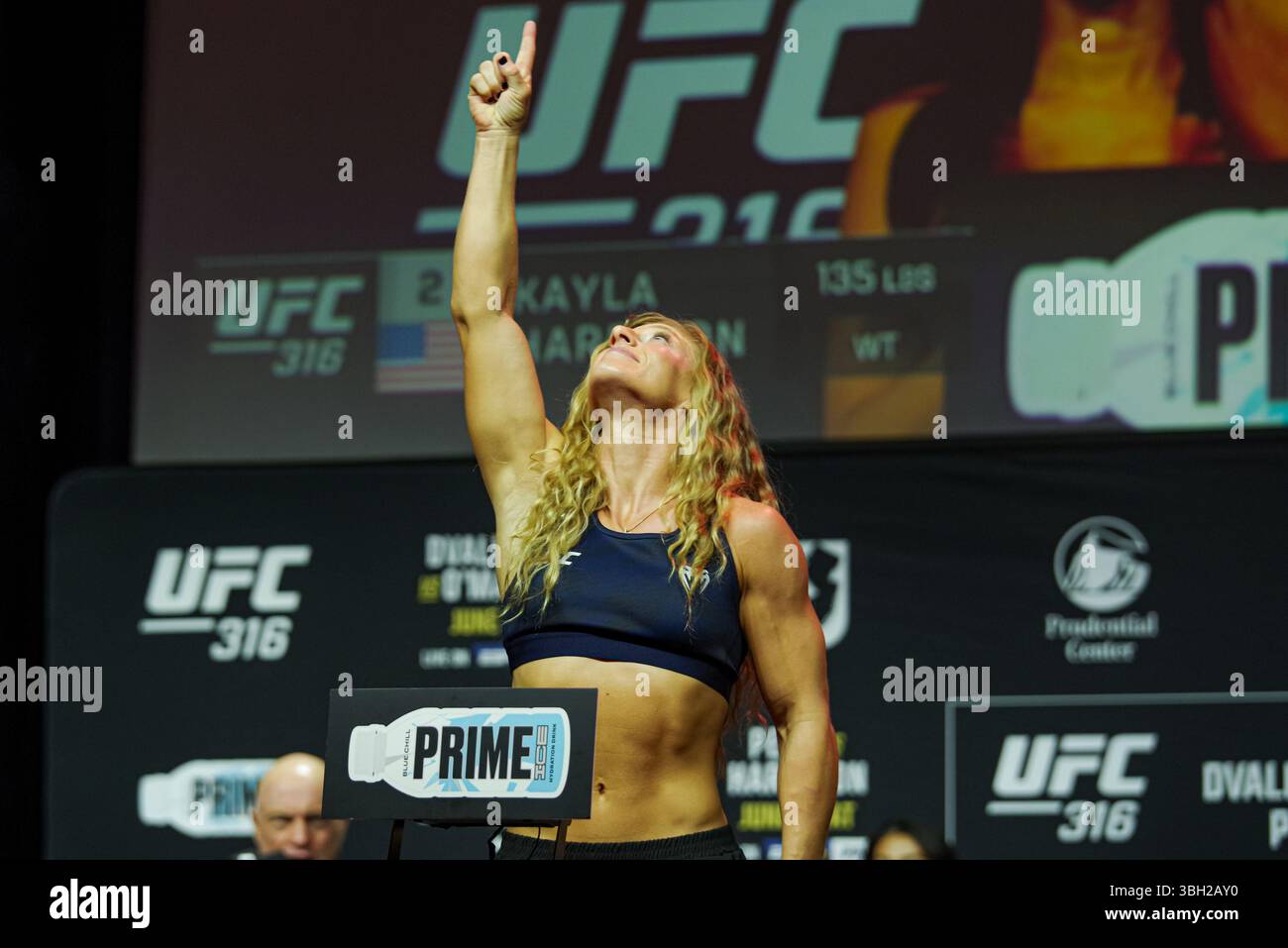 NEWARK, NEW JERSEY - JUNE 06: Kayla Harrison poses on the scale during ...