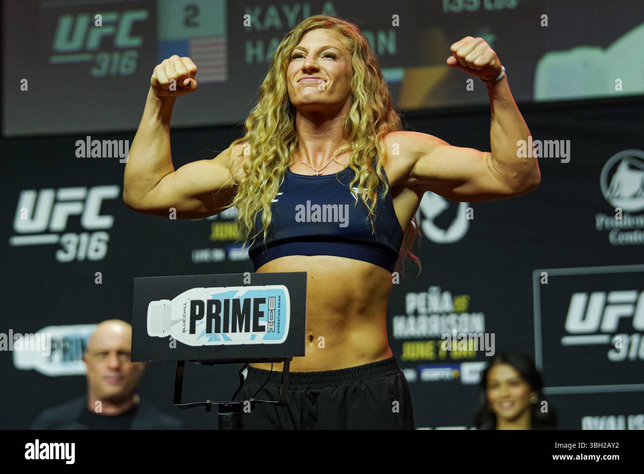 NEWARK, NEW JERSEY - JUNE 06: Kayla Harrison poses on the scale during ...