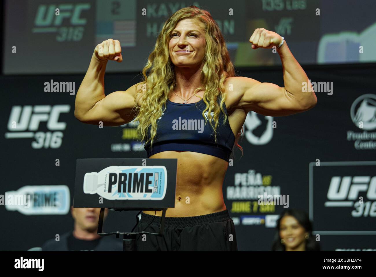 NEWARK, NEW JERSEY - JUNE 06: Kayla Harrison poses on the scale during ...