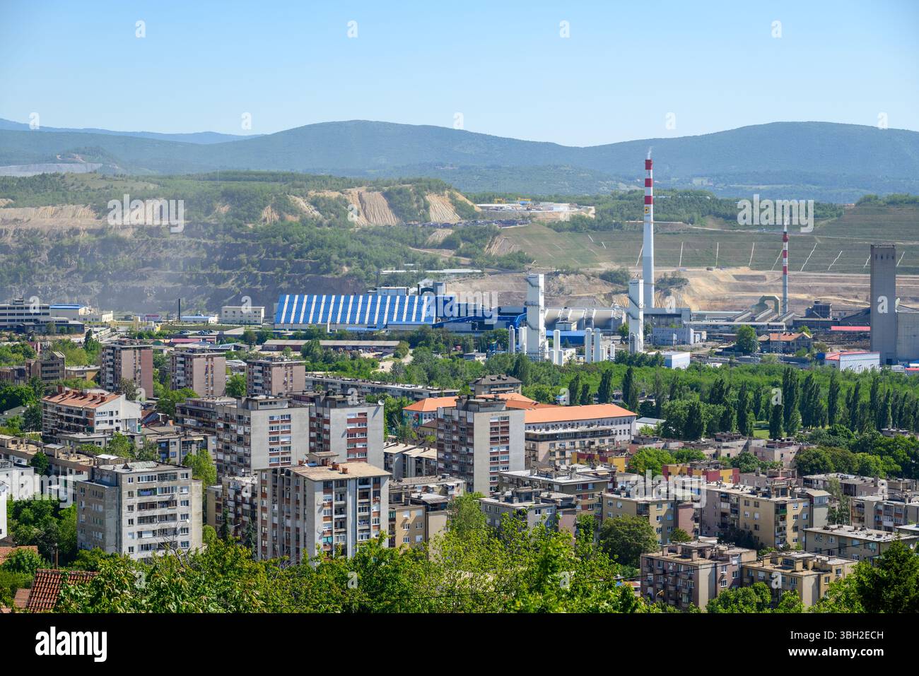 Bor city with Copper mine and smelting complex of Zijin Bor Copper, one ...