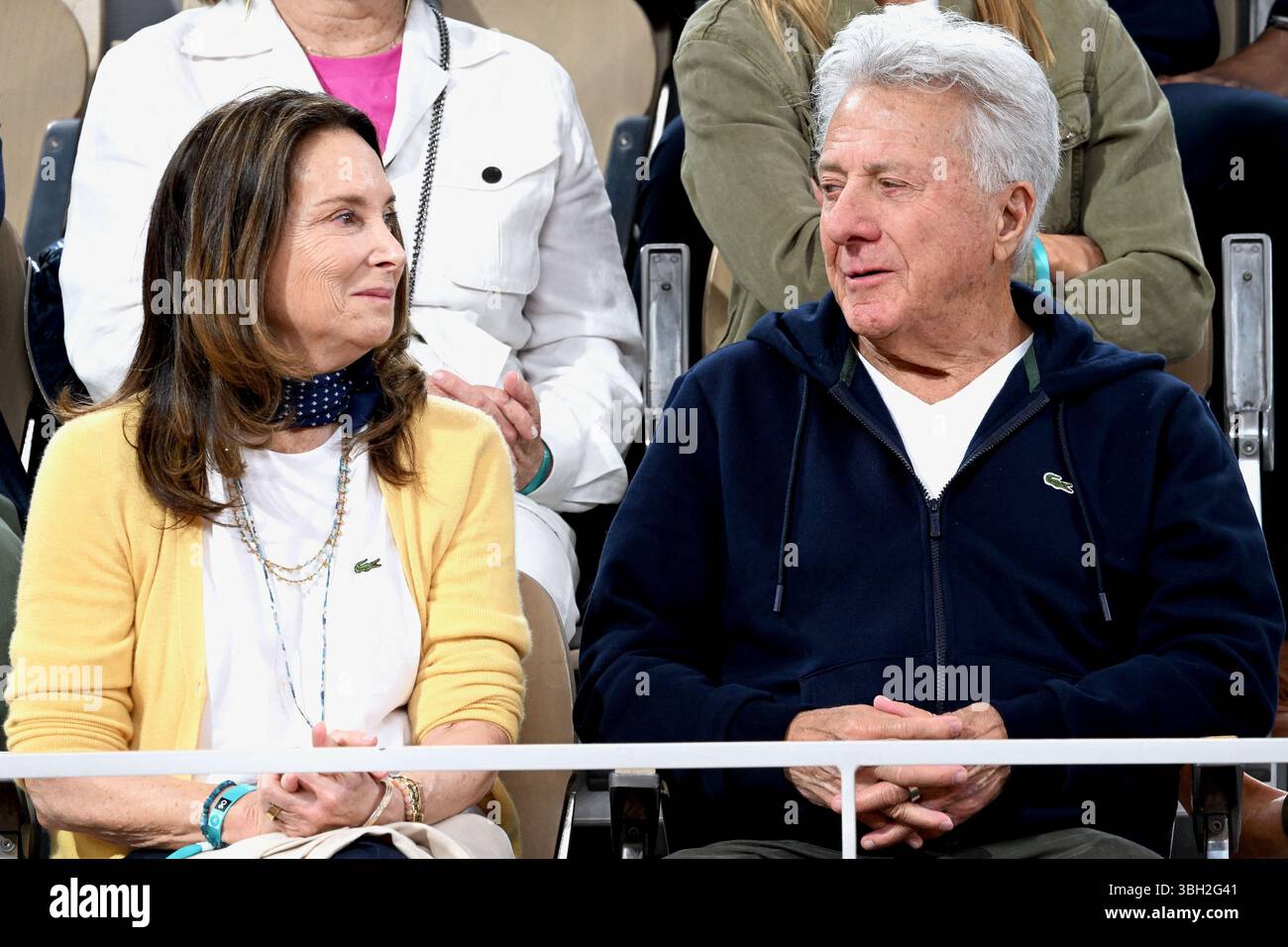 Lisa Hoffman and Dustin Hoffman are seen in the stands during French ...