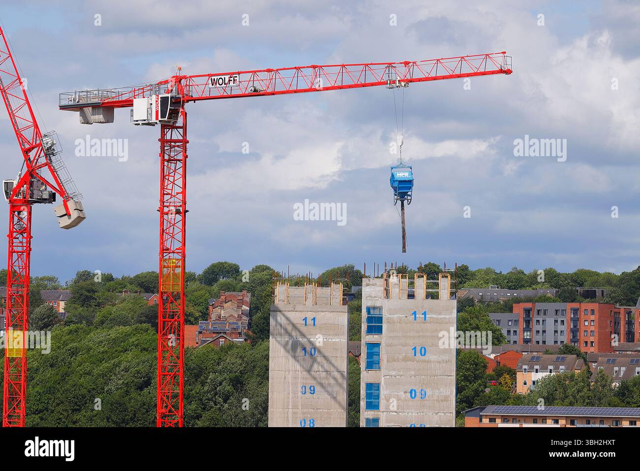 Concrete elevator cores on The Tannery site on Kirkstall Road in Leeds ...
