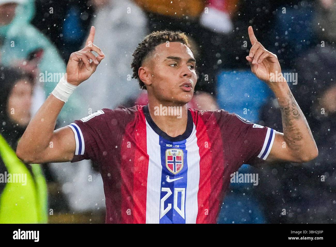 Oslo 20250606. Norway's Antonio Nusa after scoring the 2-0 goal during ...