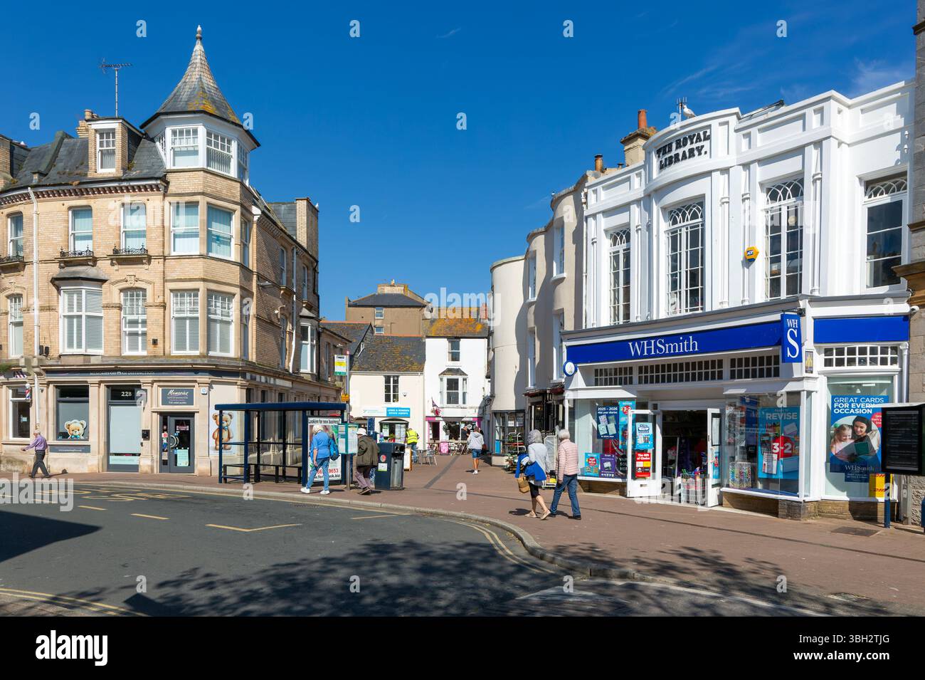 Street and shops including WH Smith in town centre of Teignmouth, south ...