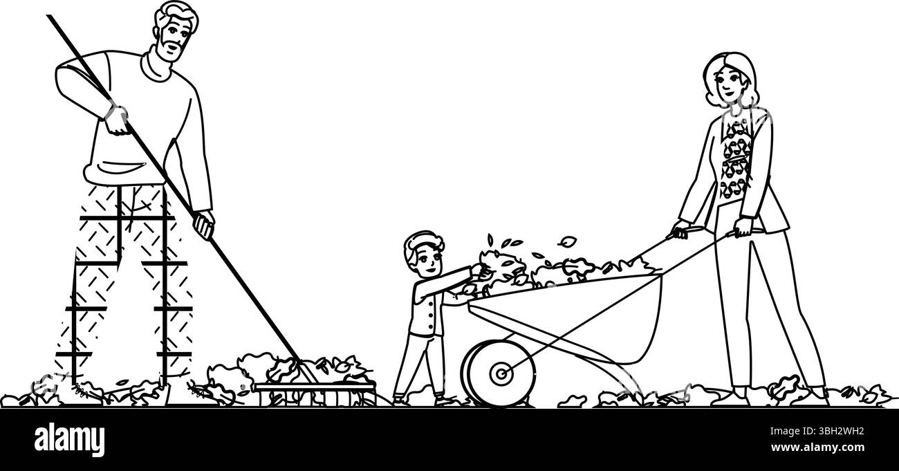 yard family raking leaves vector Stock Vector Image & Art - Alamy