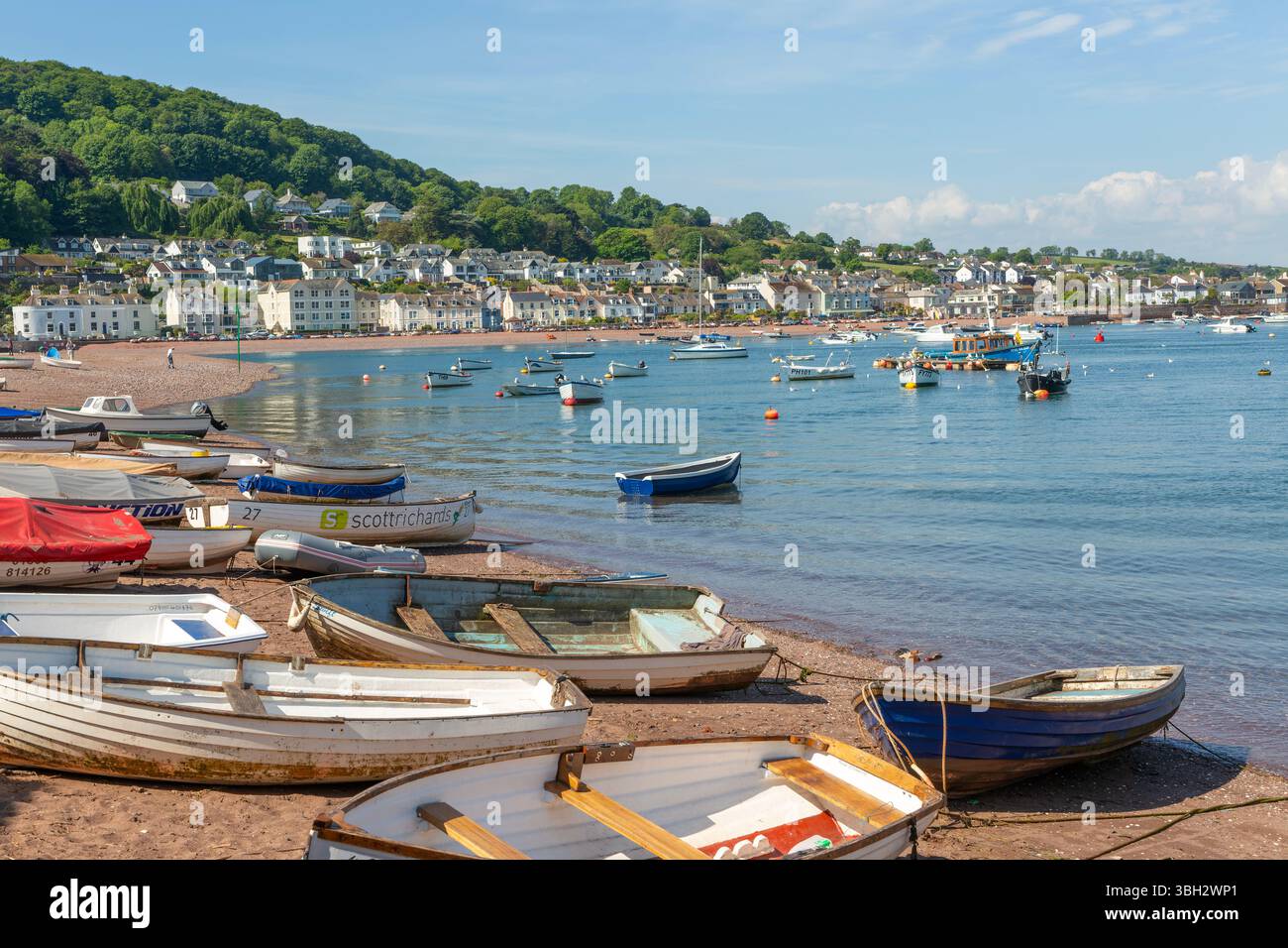 Small boats in harbour at Back Beach, Teignmouth, south Devon, England ...