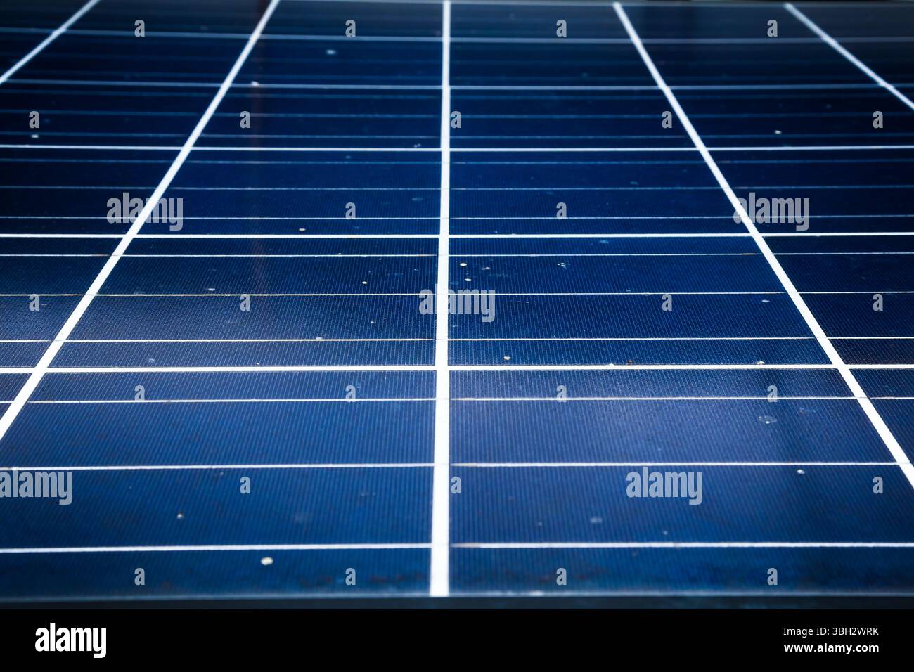 Solar panel with traces of dirt, close-up. Dirt and bird droppings on ...