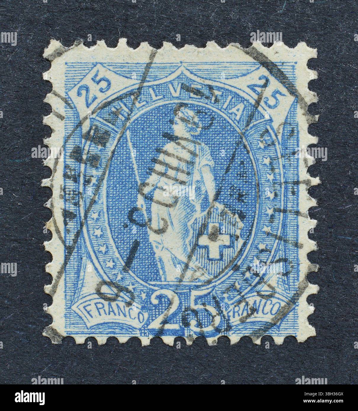 Postage stamp printed by Switzerland, that shows Standing Helvetia ...