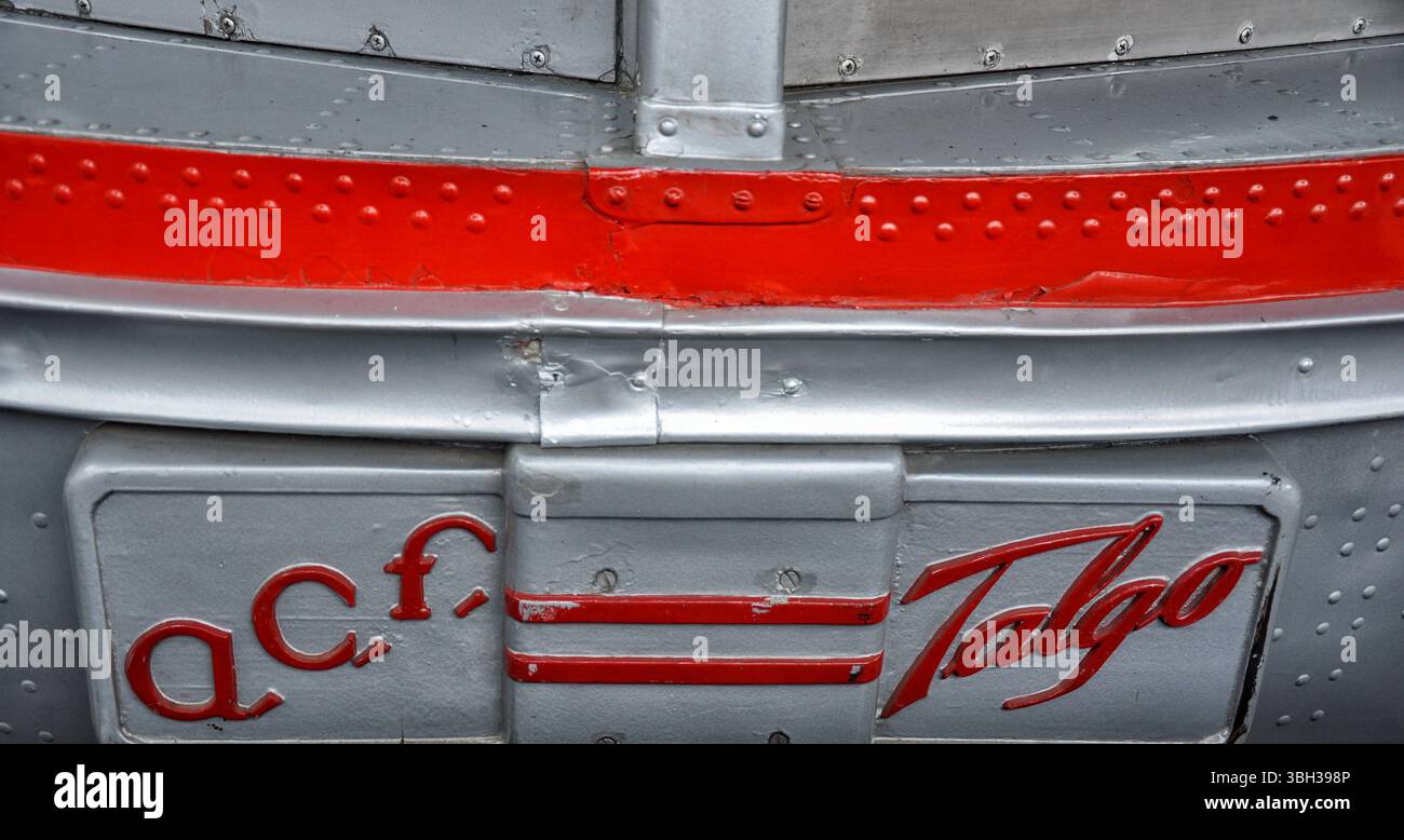 Historic Spanish Talgo Train in Grey with Red Stripes on Museum Display ...