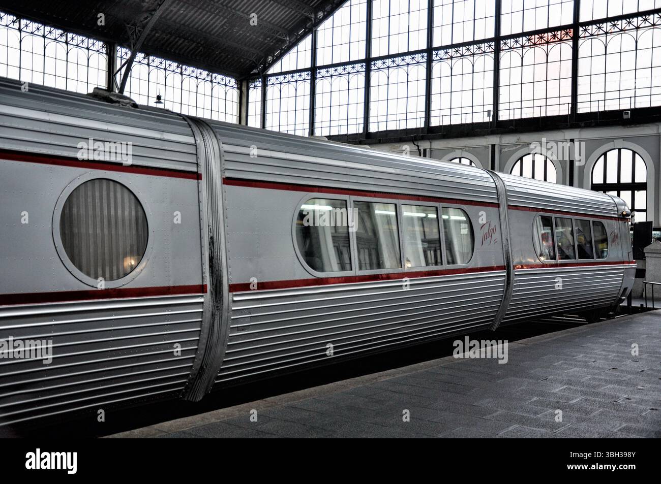 Historic Spanish Talgo Train in Grey with Red Stripes on Museum Display ...