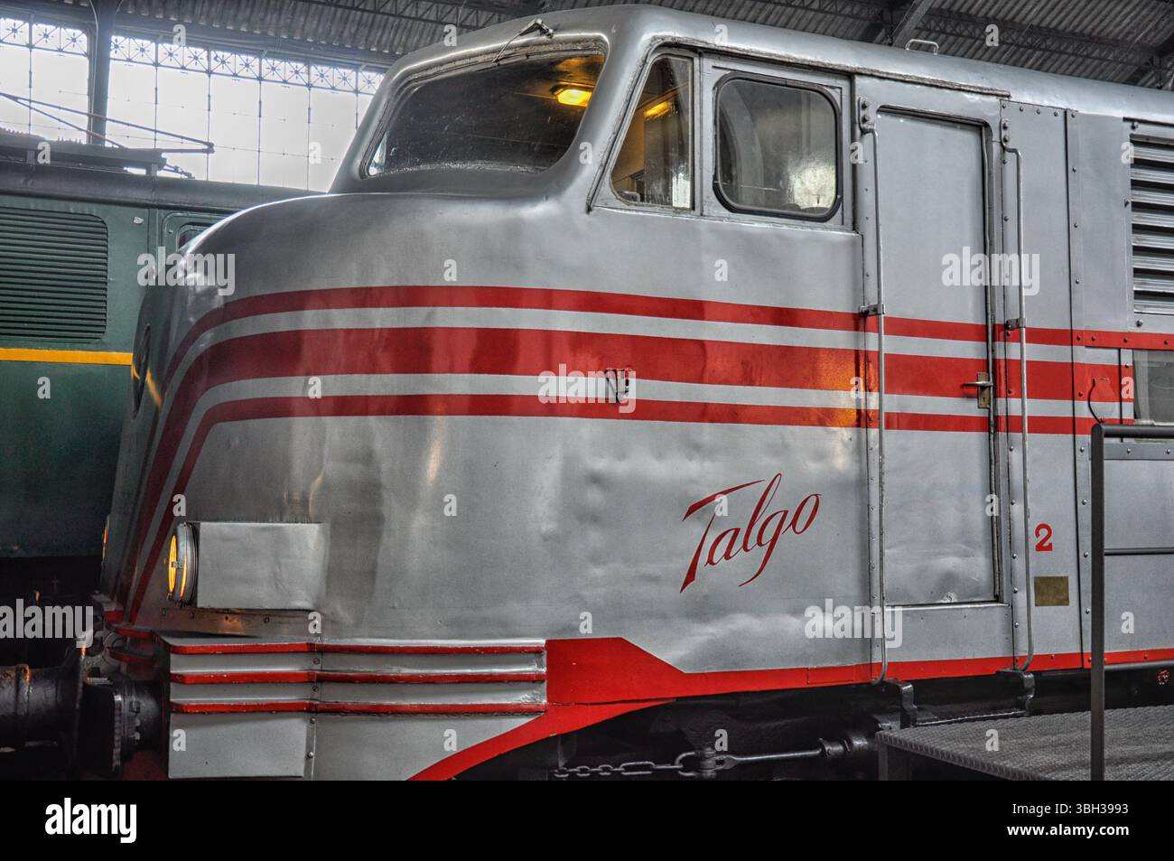 Historic Spanish Talgo Train in Grey with Red Stripes on Museum Display ...