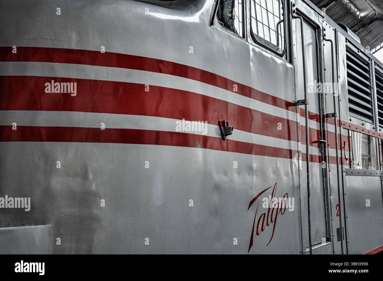Historic Spanish Talgo Train in Grey with Red Stripes on Museum Display ...