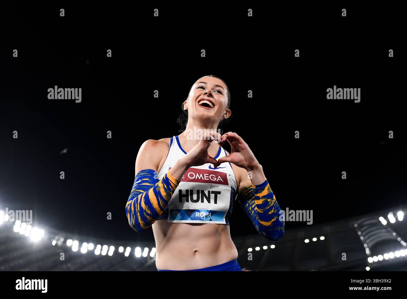 Amy Hunt of Great Britain celebrates after competing in the 200m women ...