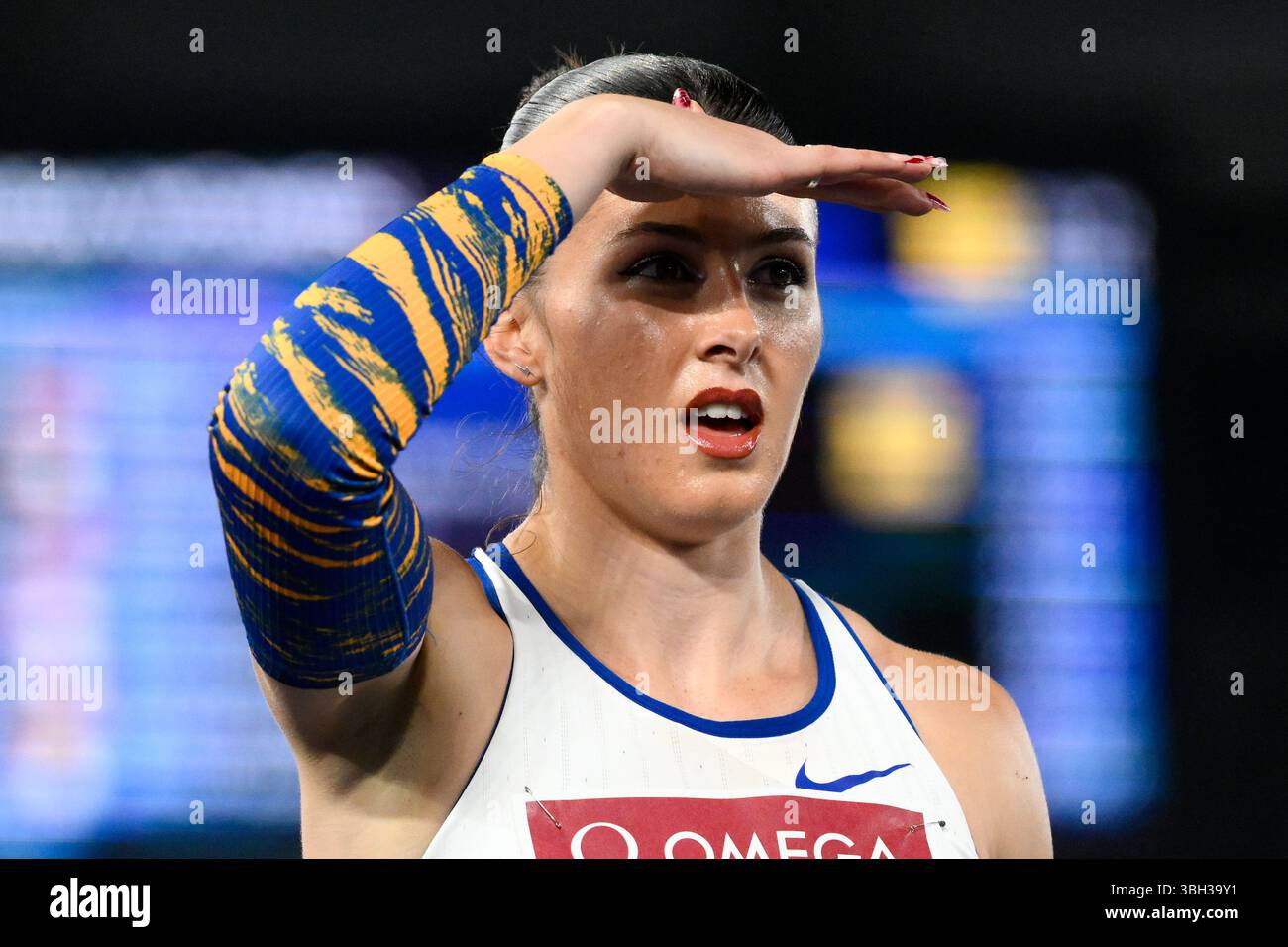 Amy Hunt of Great Britain reacts after competing in the 200m women ...