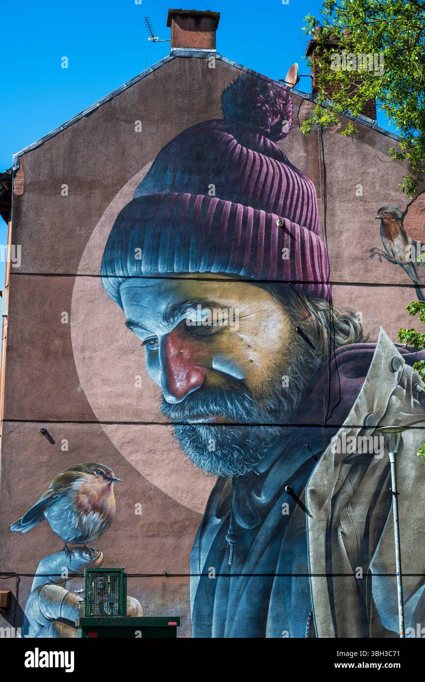 Mural by street artist Smug depicts a modern-day St Mungo on gable end ...
