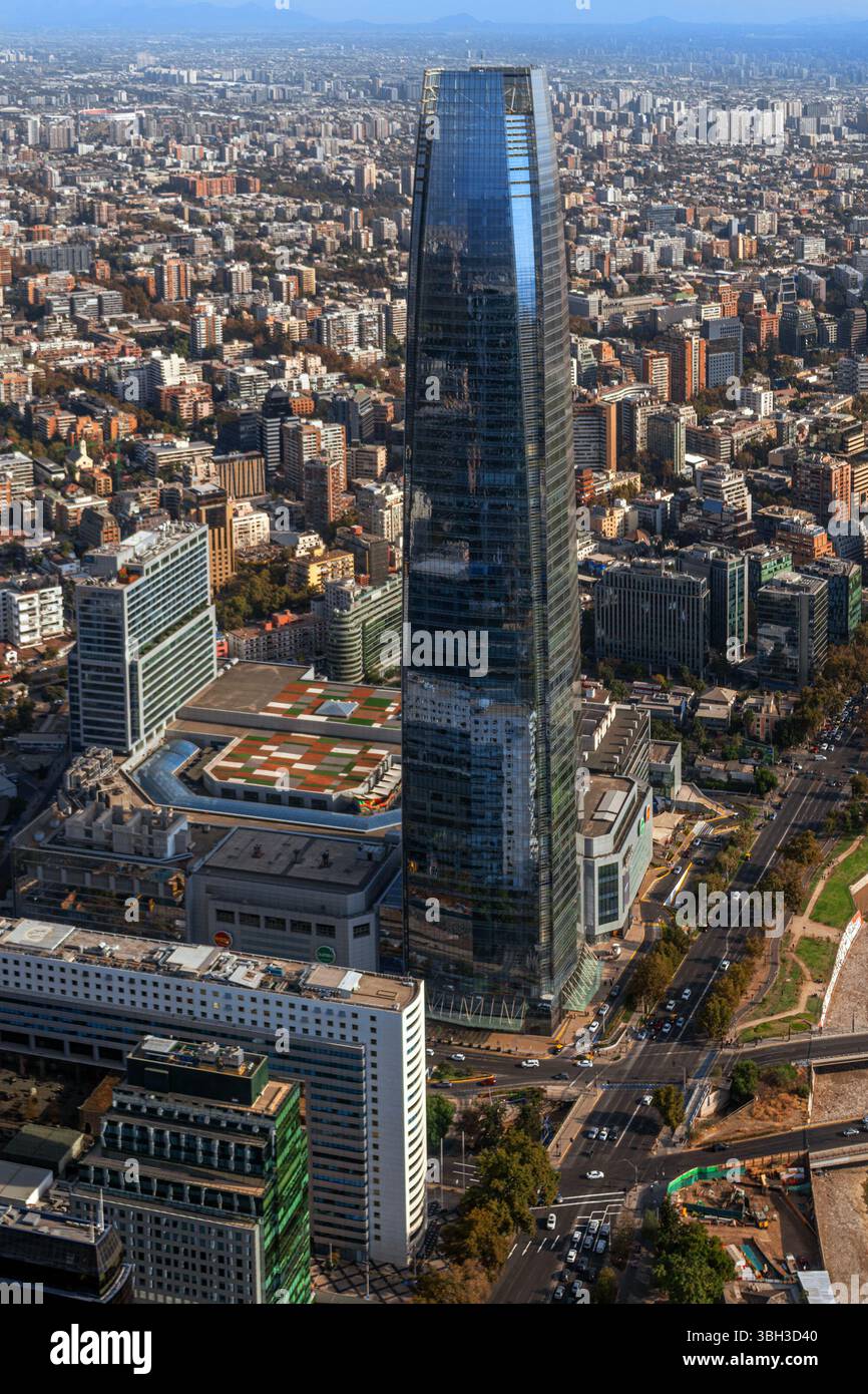 An aerial view of the Gran Torre Costanera building, in Santiago, Chile ...