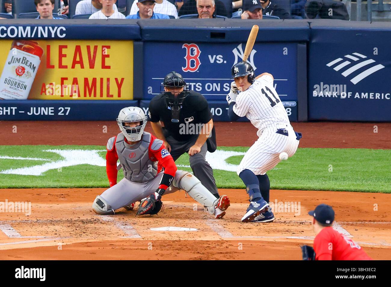 BRONX, NY - JUNE 06: Anthony Volpe (11) of the New York Yankees at bat ...
