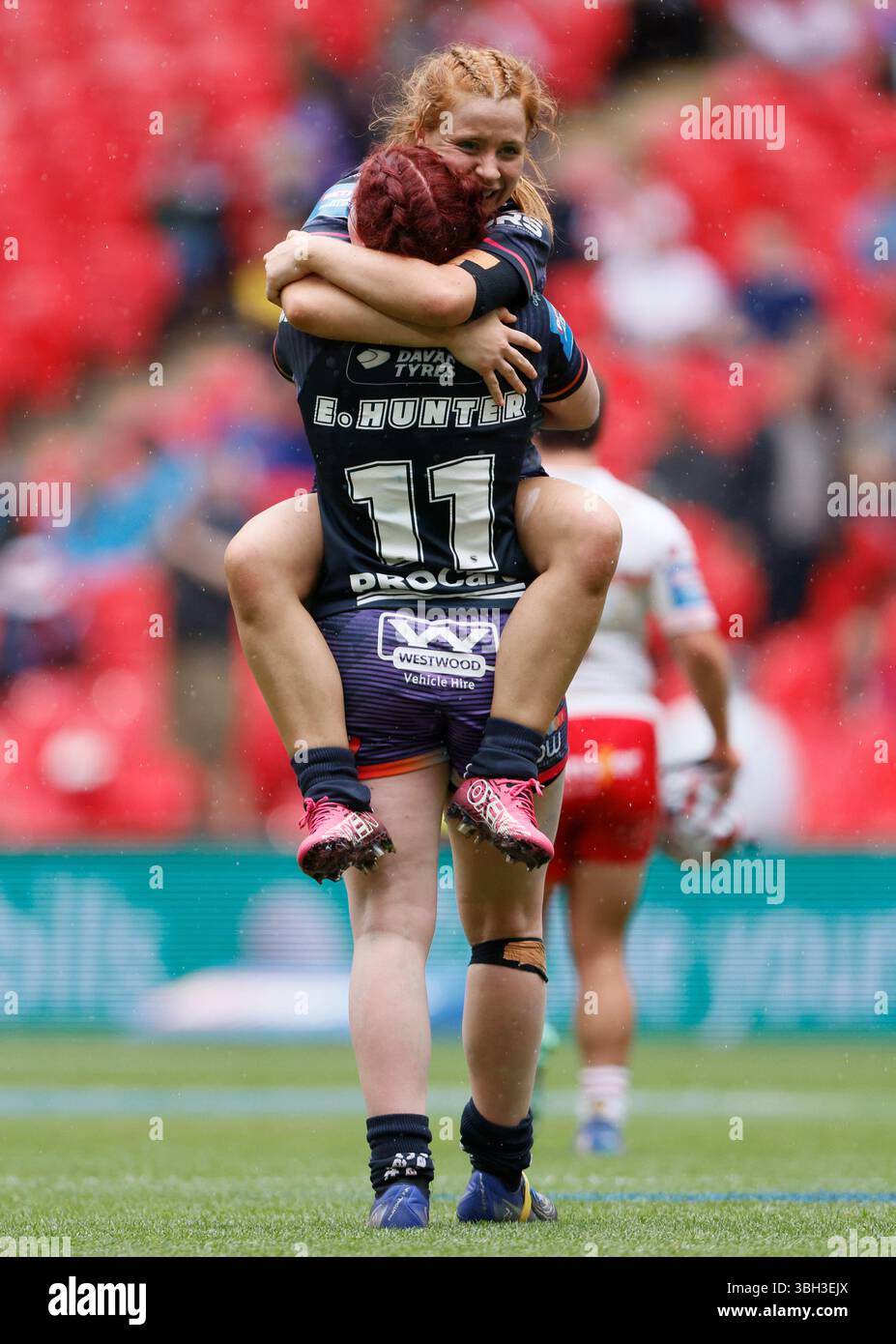 Wigan Warriors' Grace Banks (right) celebrates with Wigan Warriors' Eva ...