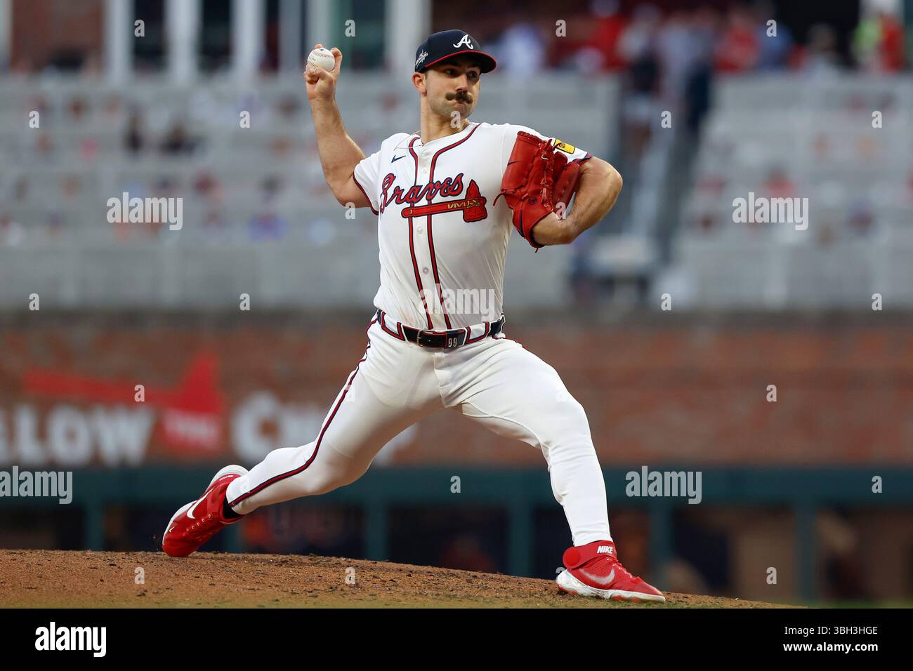 Spencer Strider #99 of the Atlanta Braves throws a pitch during a game ...