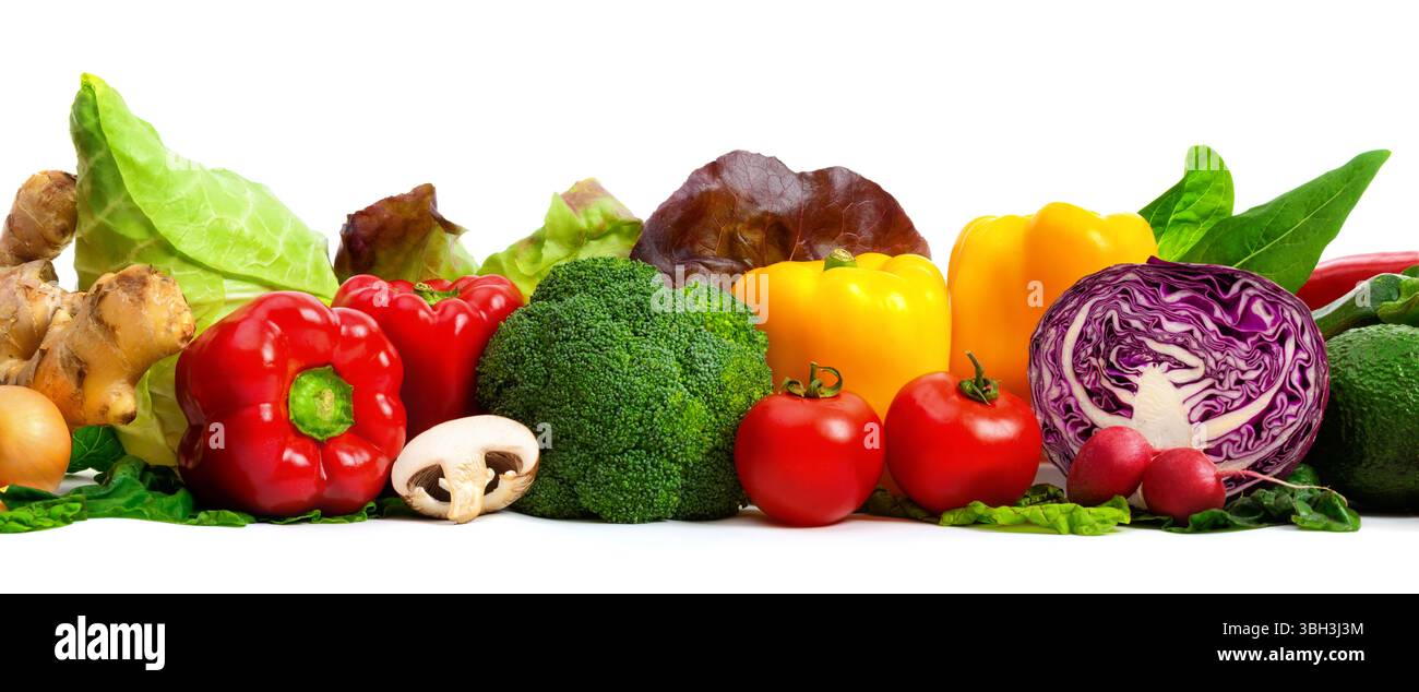 Arrangement of vegetables in appetizing colors in a row, representing a ...