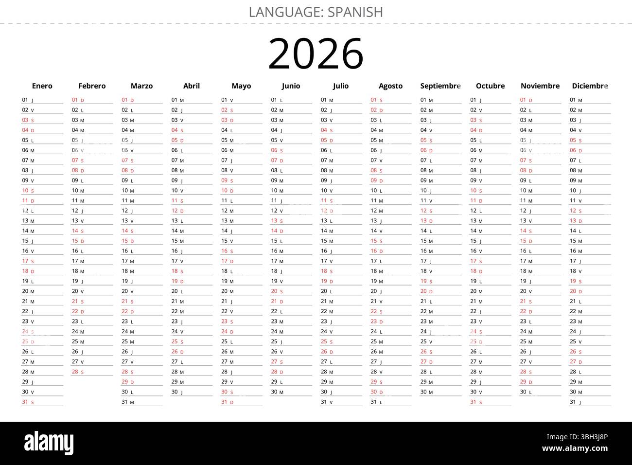 Simple 2026 spanish planner with minimalist design for Spain ...