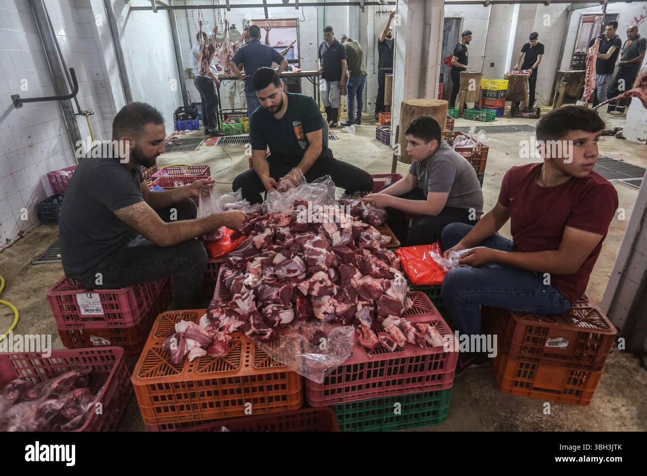 Nablus, Palestine. 07th June, 2025. Palestinians sort the meat of ...