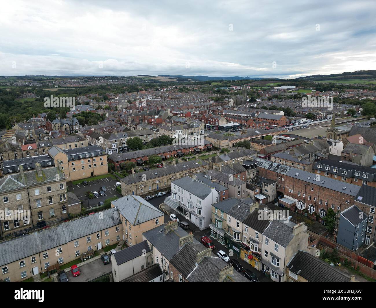 aerial view of Saltburn by the Sea railway station British seaside ...